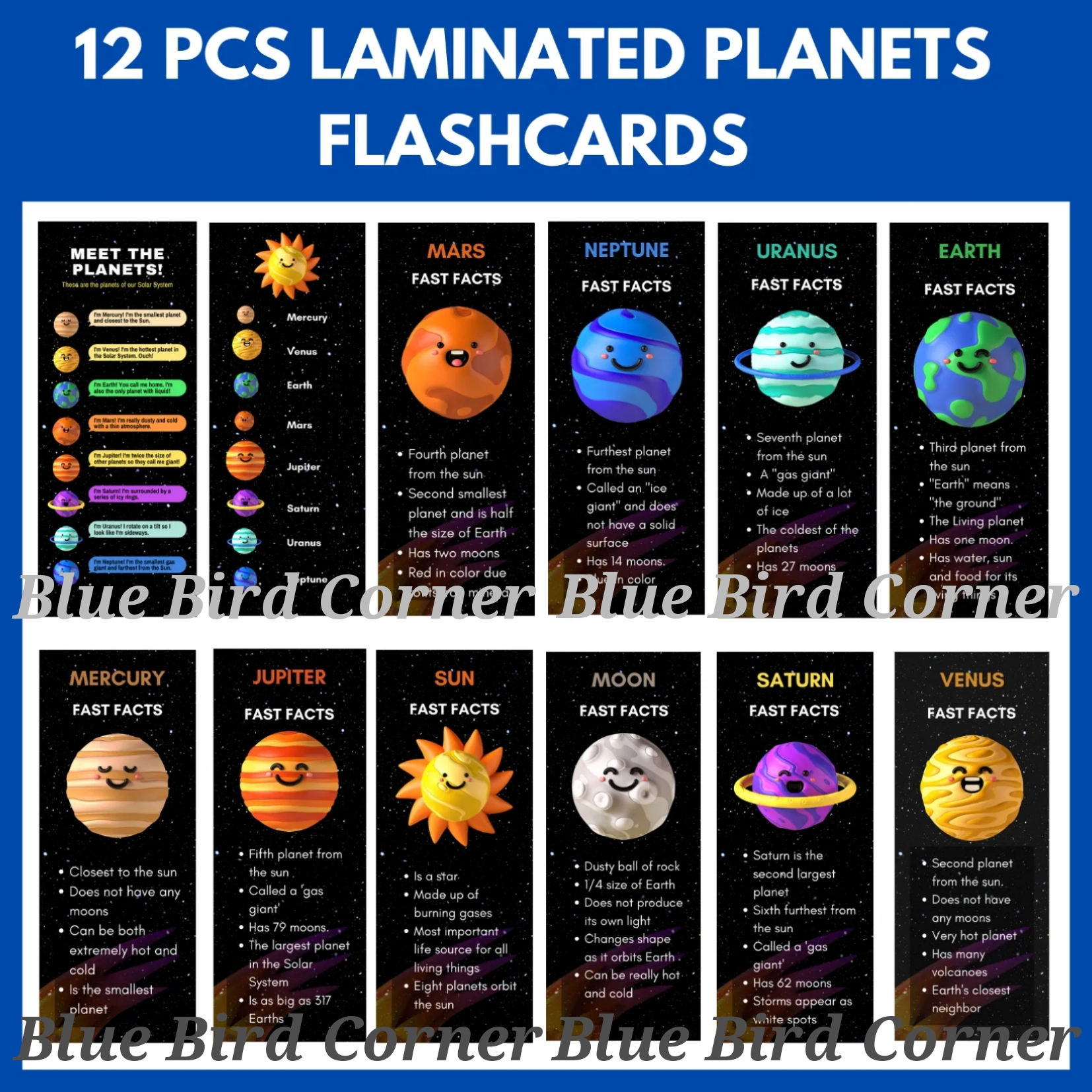 Laminated 12 PIECES Planets Flashcards, Black Background, Flashcards ...
