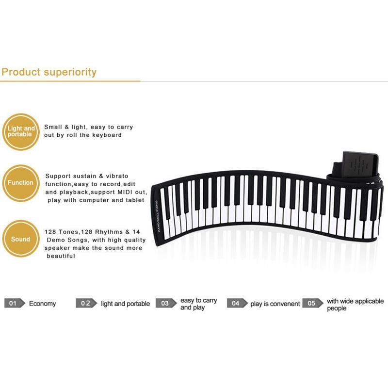 Portable 88 Keys Electronic Roll Up Piano Flexible Silicone Hand Roll Keyboards,Us Plug - WYU ...