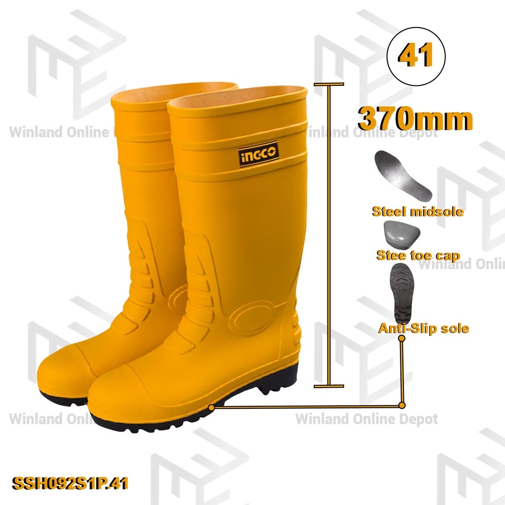 INGCO by Winland Safety Boots 100 New Zinc PVC with Anti-Slip Sole Stee ...