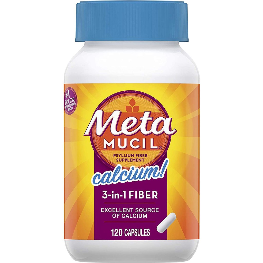 Metamucil Fiber with Calcium, 3-in-1 Psyllium Capsule Fiber Supplement ...