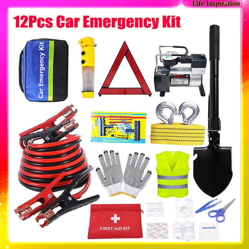 【On Stock】12 Pcs Car &Roadside Emergency Kit, Multipurpose Emergency ...