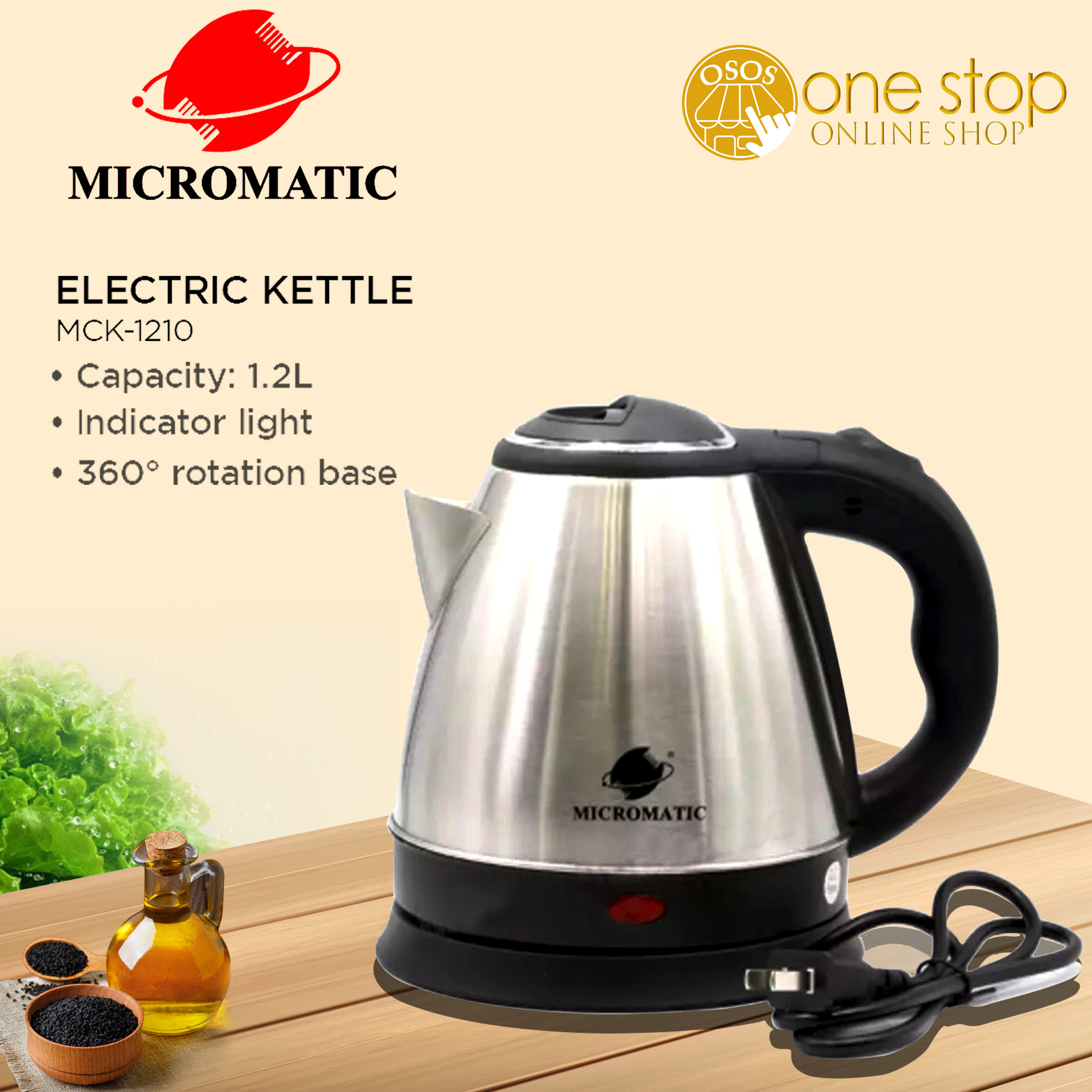 Micromatic MCK-1210 stainless steel Electric Kettle 1.2L •OSOS• | Lazada PH