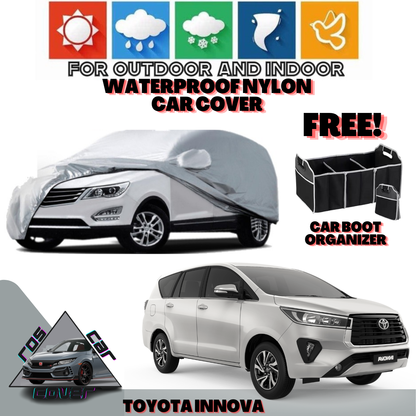 Toyota Innova Heavy Duty Thick Waterproof Nylon Car Cover With Free Car ...