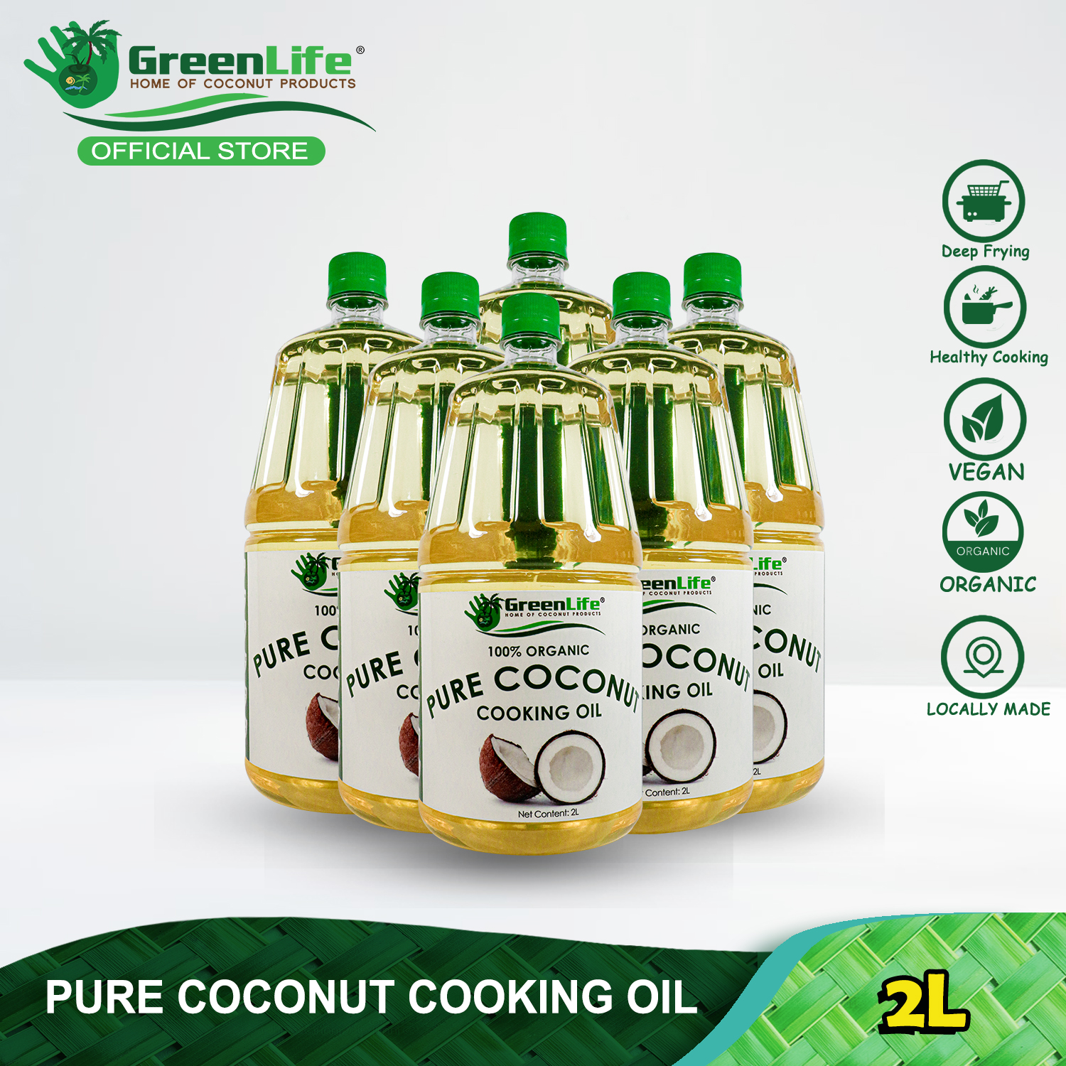 GreenLife 100% Certified Organic Pure Coconut Cooking Oil 2L set 6 (100% Coconut Oil) | Lazada PH