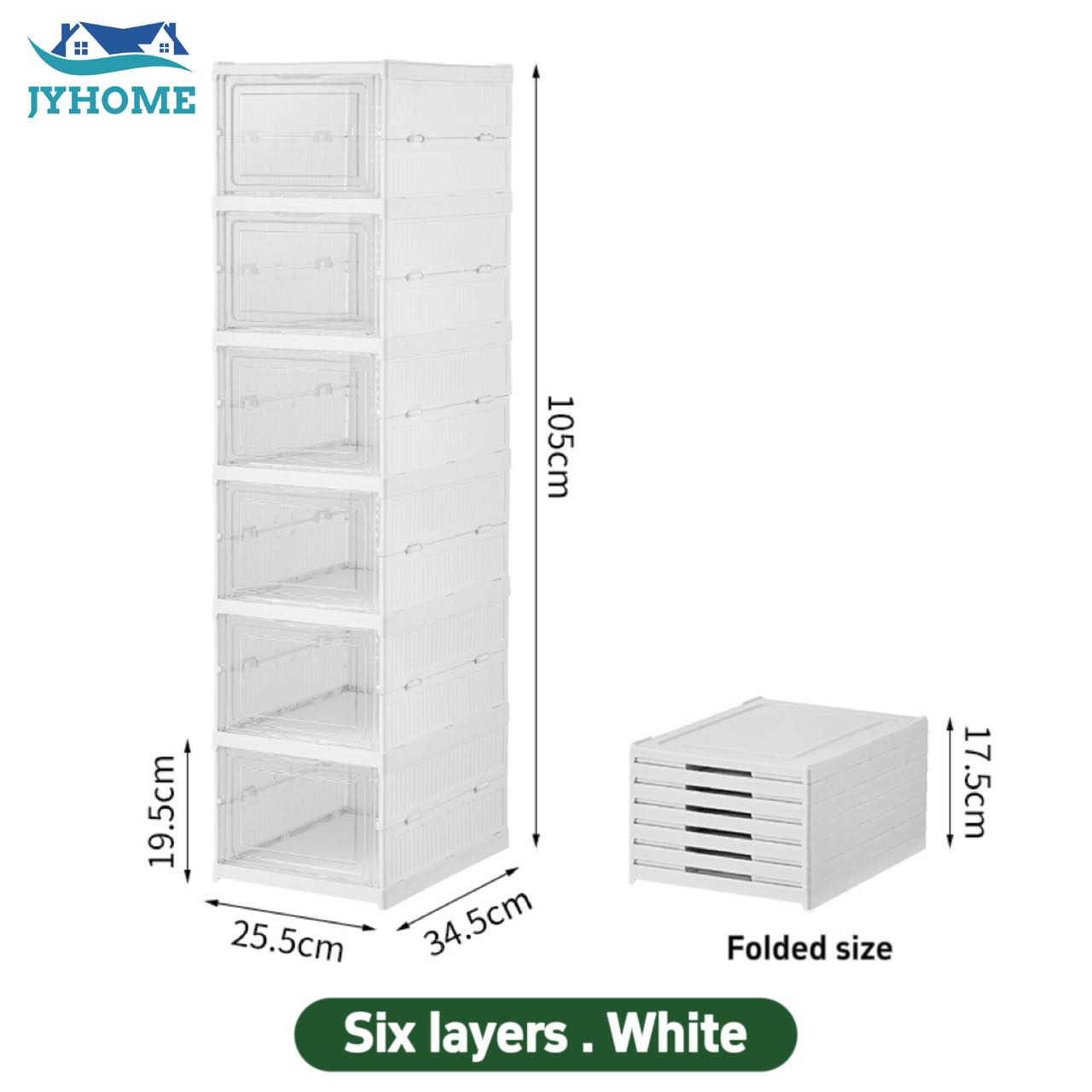JYHOME Large Size Shoe box 6 Layer Foldable Shoe Rack Transparent Shoe ...