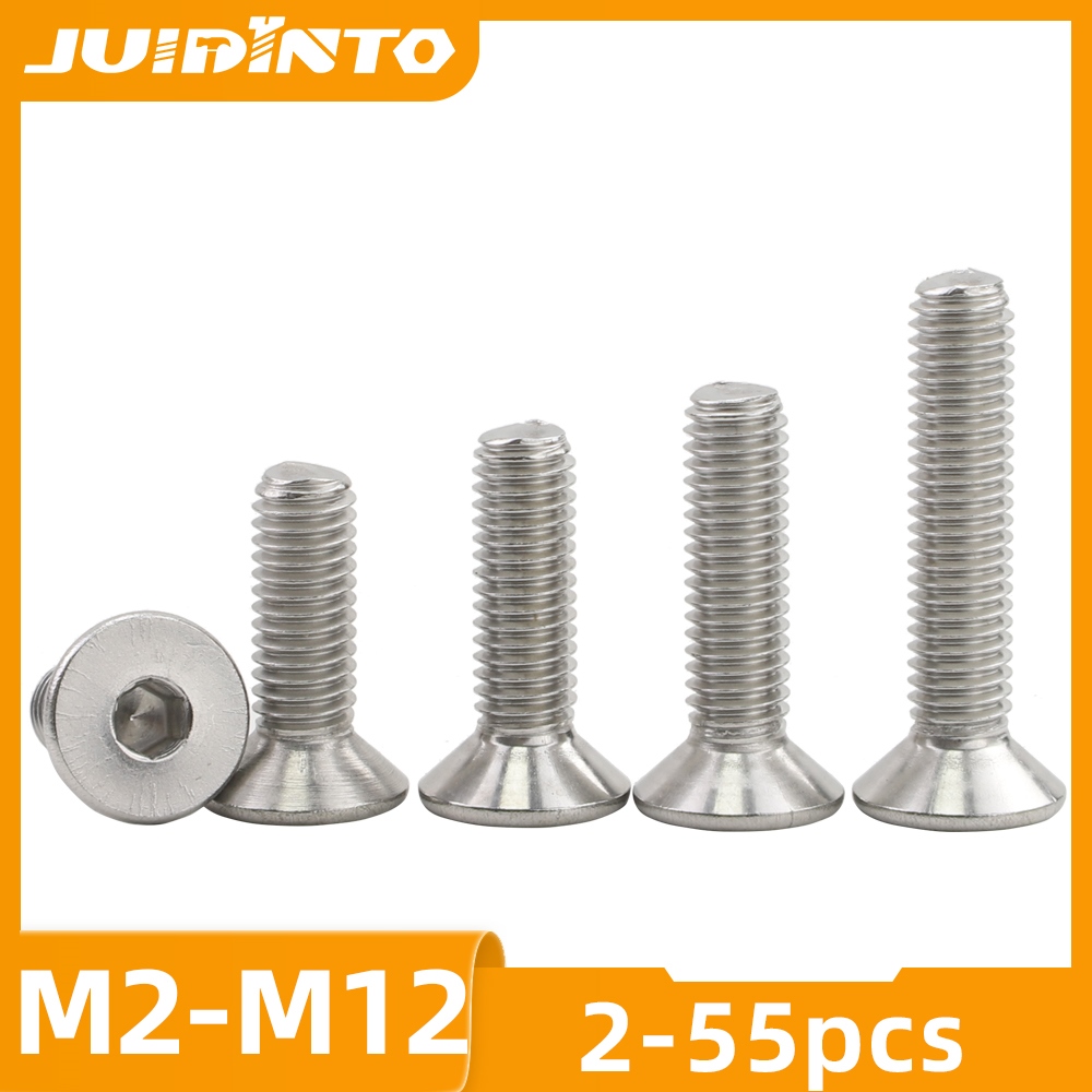JUIDINTO 2-55pcs Flat Head Screw M2 M2.5 M3 M4 M5 M6 M8 M10 Stainless ...