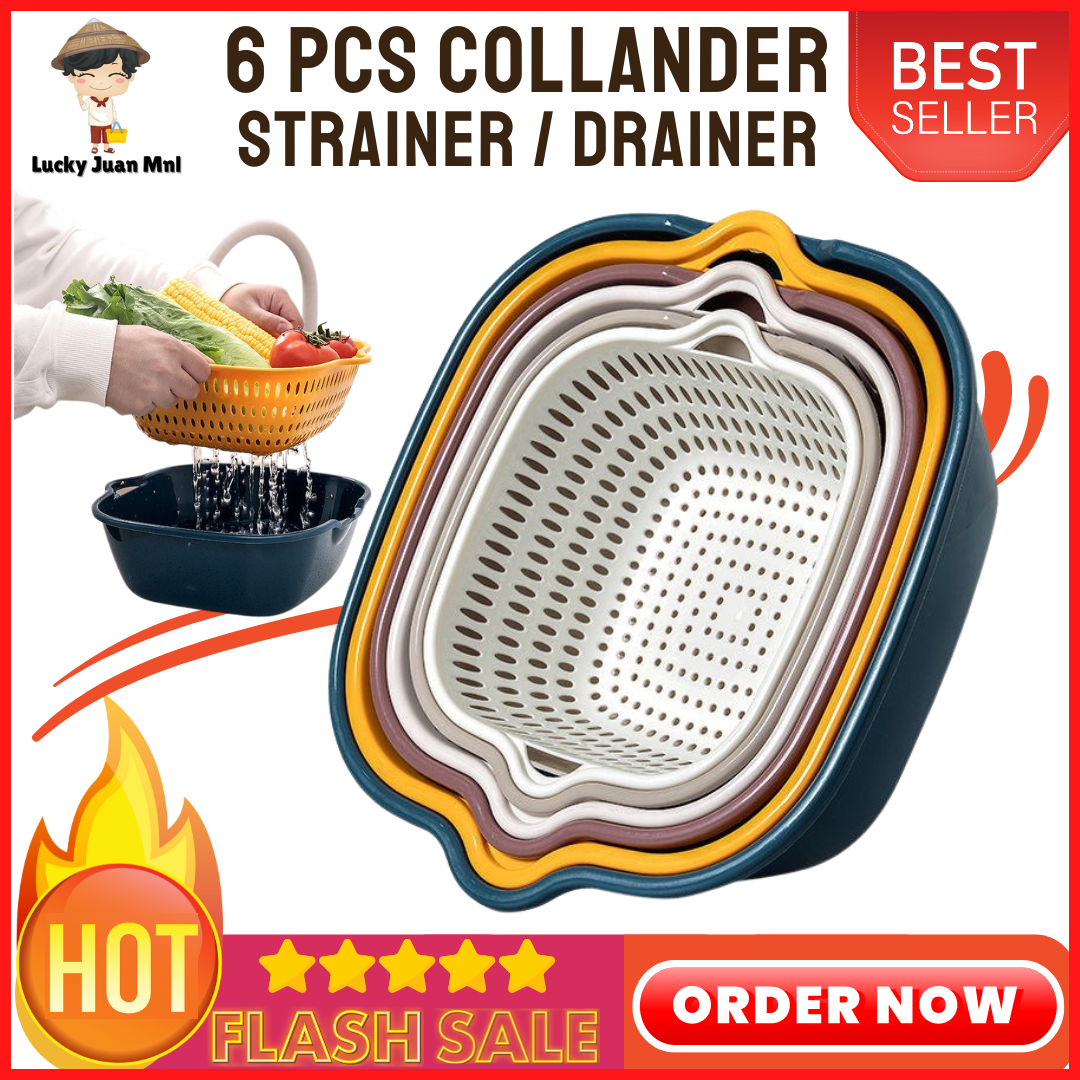 6 PIECES COLANDER BOWL STRAINERS SET | Plastic Bowl Washing Colander ...