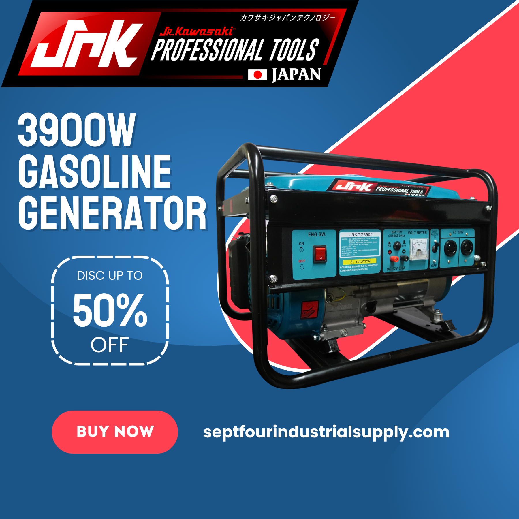 JRK Kawasaki 3900w Gasoline Generator 4-Stroke (Manual Start) JRKGG3900 ...
