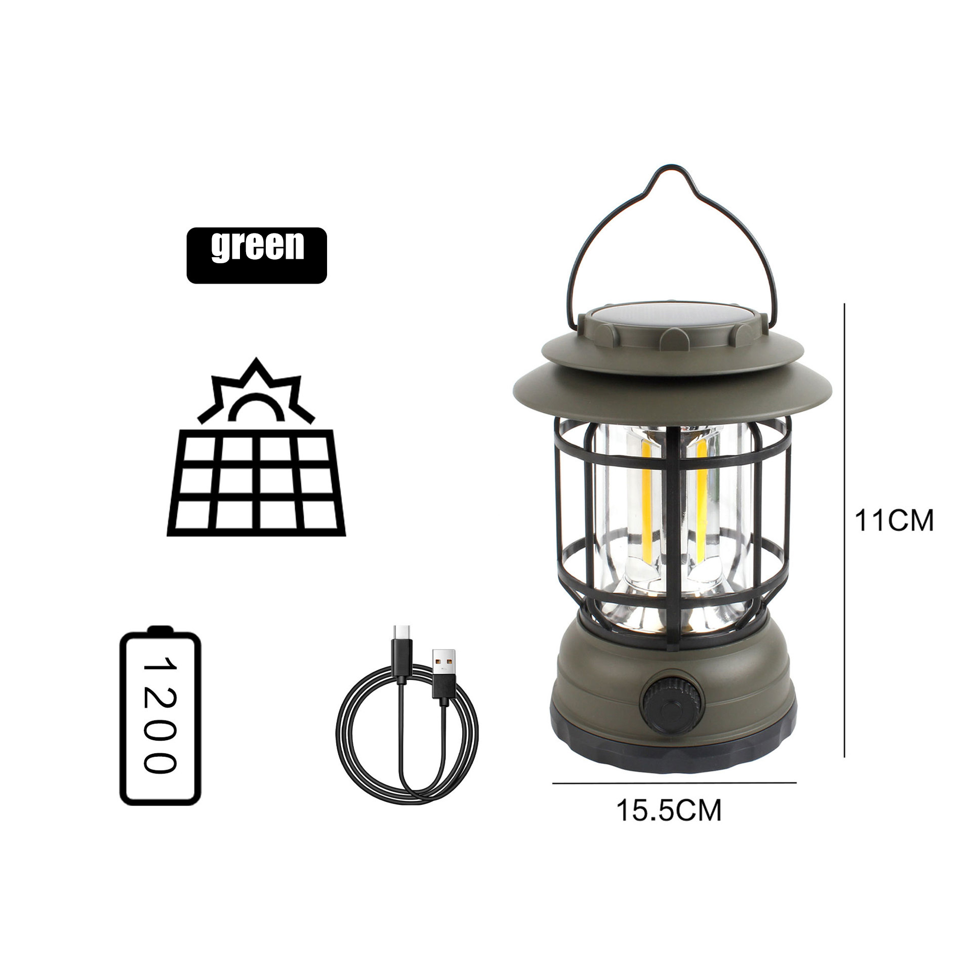 Solar Camping Lantern solar power and USB Rechargeable Metal Hanging ...