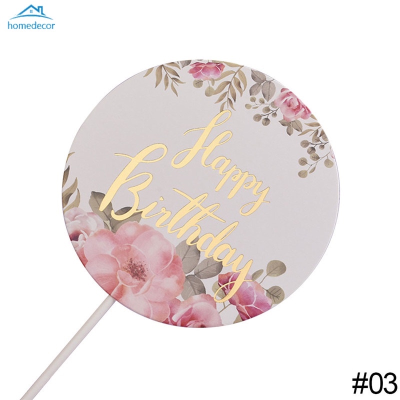 ♧♈ HD Happy Birthday Cake Topper Flower Pattern Cake Decor Party ...