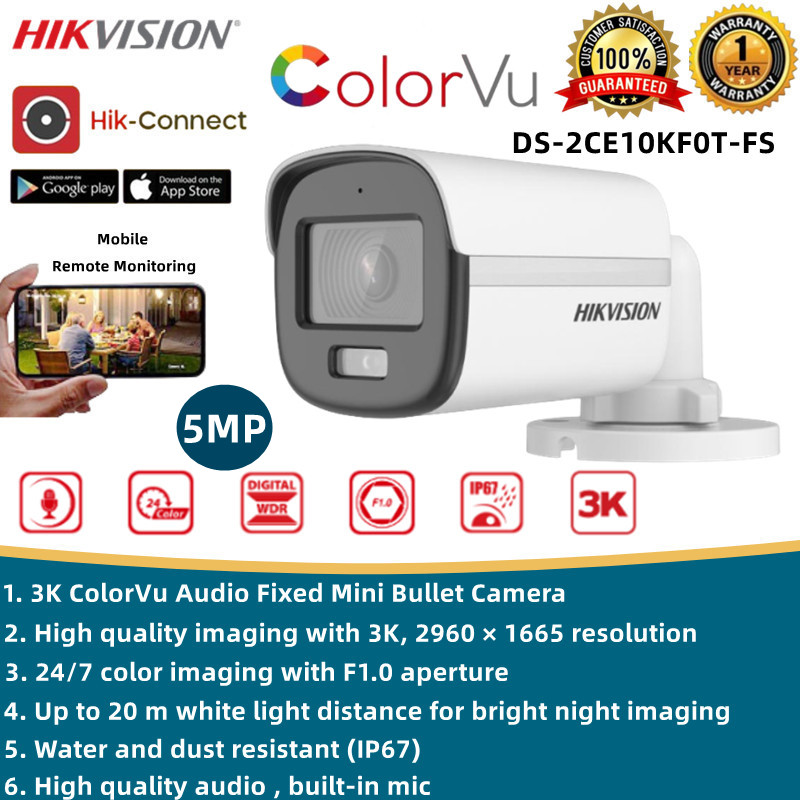 Hikvision CCTV Security Camera 5MP HD Full Color With Audio Bullet ...