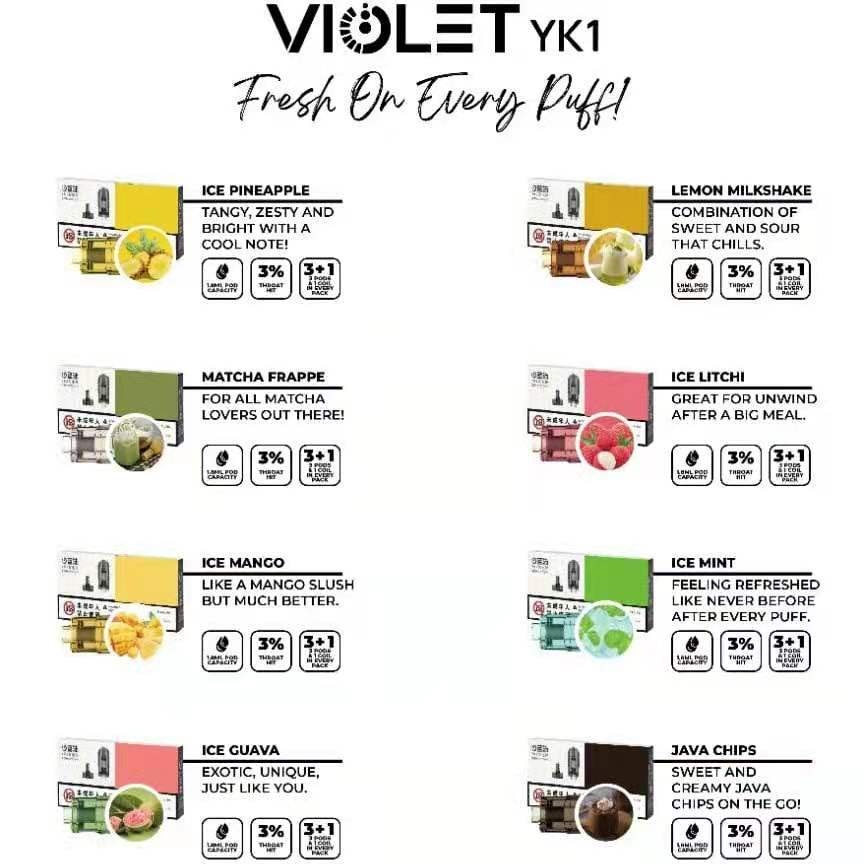 OKWAC Y Mshop VAPX Violet YK1 Pod Tank Push-Fit Tech Flavour Pods 4 Nic ...
