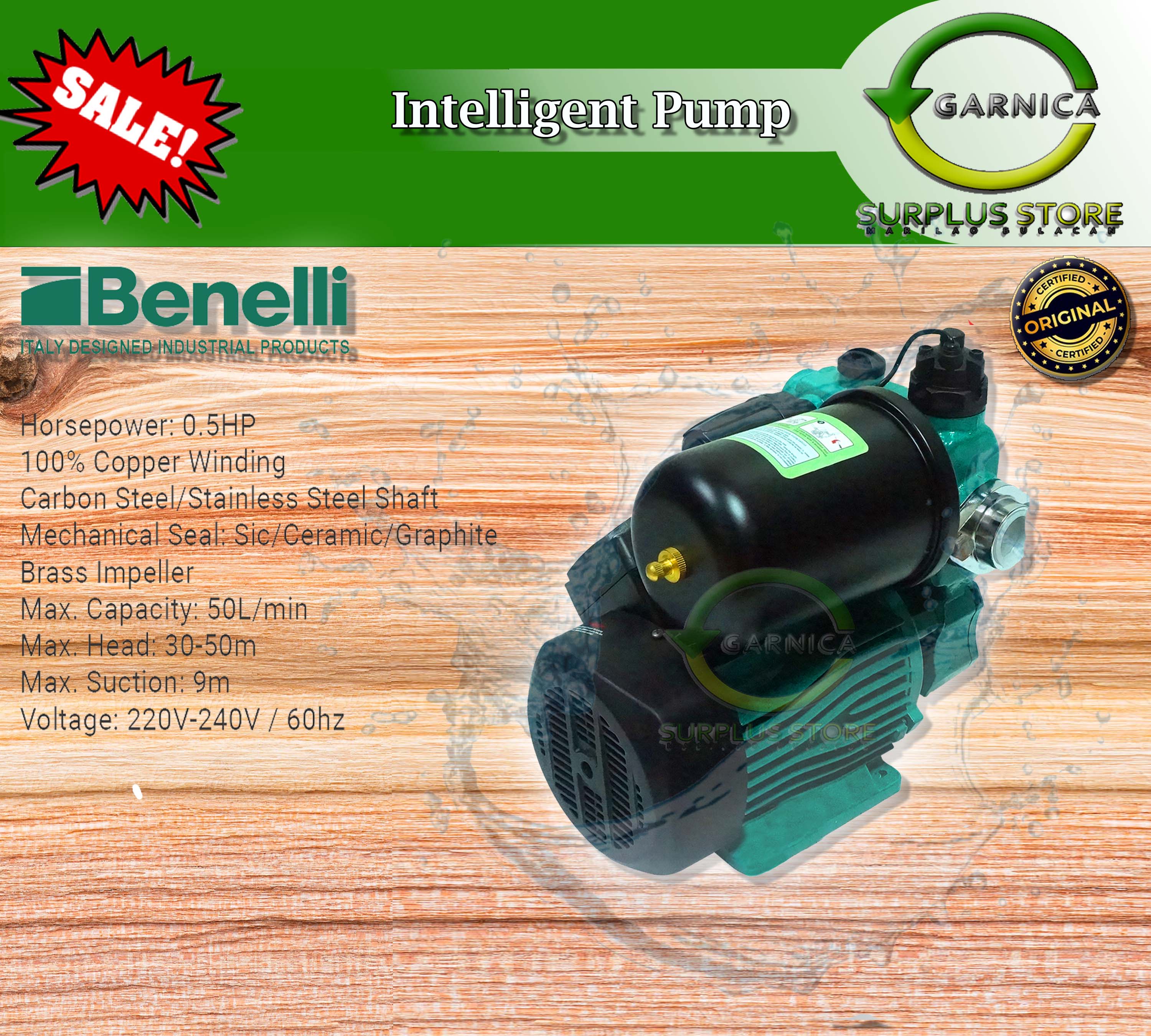 Benelli Intelligent Automatic Self-Priming Peripheral Pump 0.5HP BKP400 ...