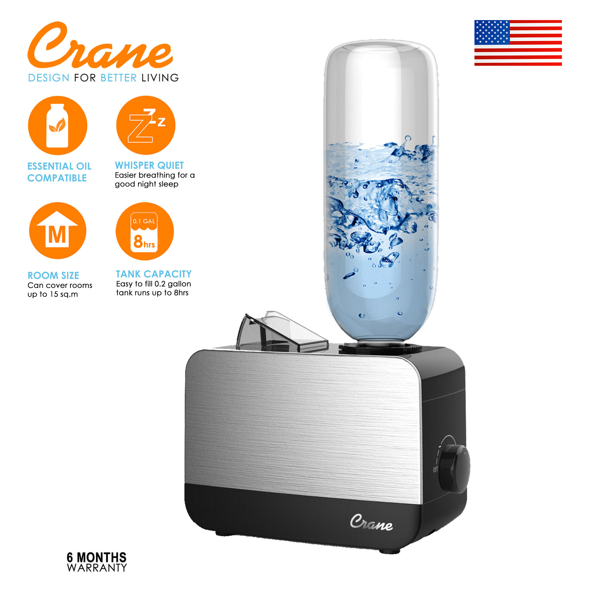 Crane Personal Humidifier with Bottle for Cough, Colds, Flu, & Sore ...