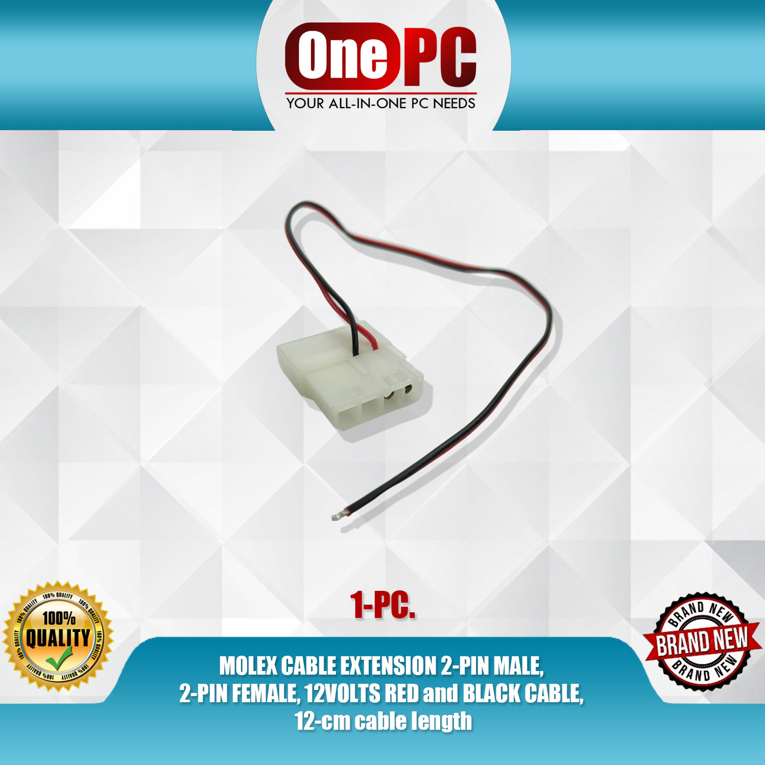 MOLEX CABLE EXTENSION 2-PIN MALE, 2-PIN FEMALE, 12VOLTS RED and BLACK ...