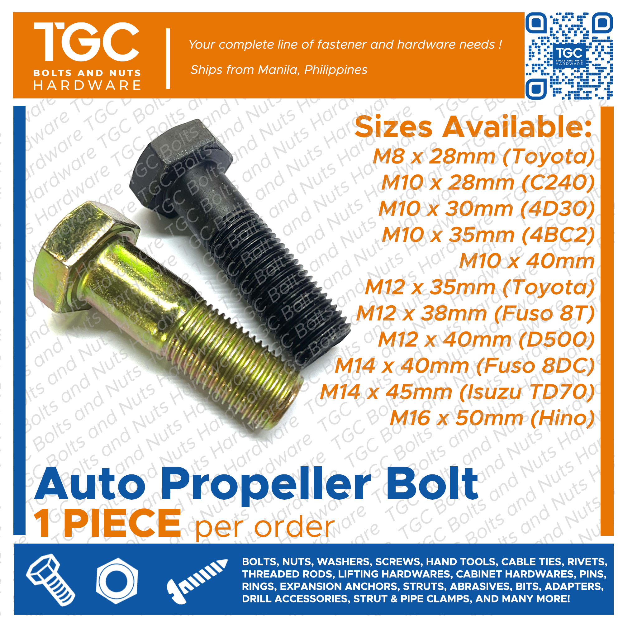 TGC 1PC Propeller Bolt - Toyota / Isuzu / Hino / Mitsubishi / C240 ...