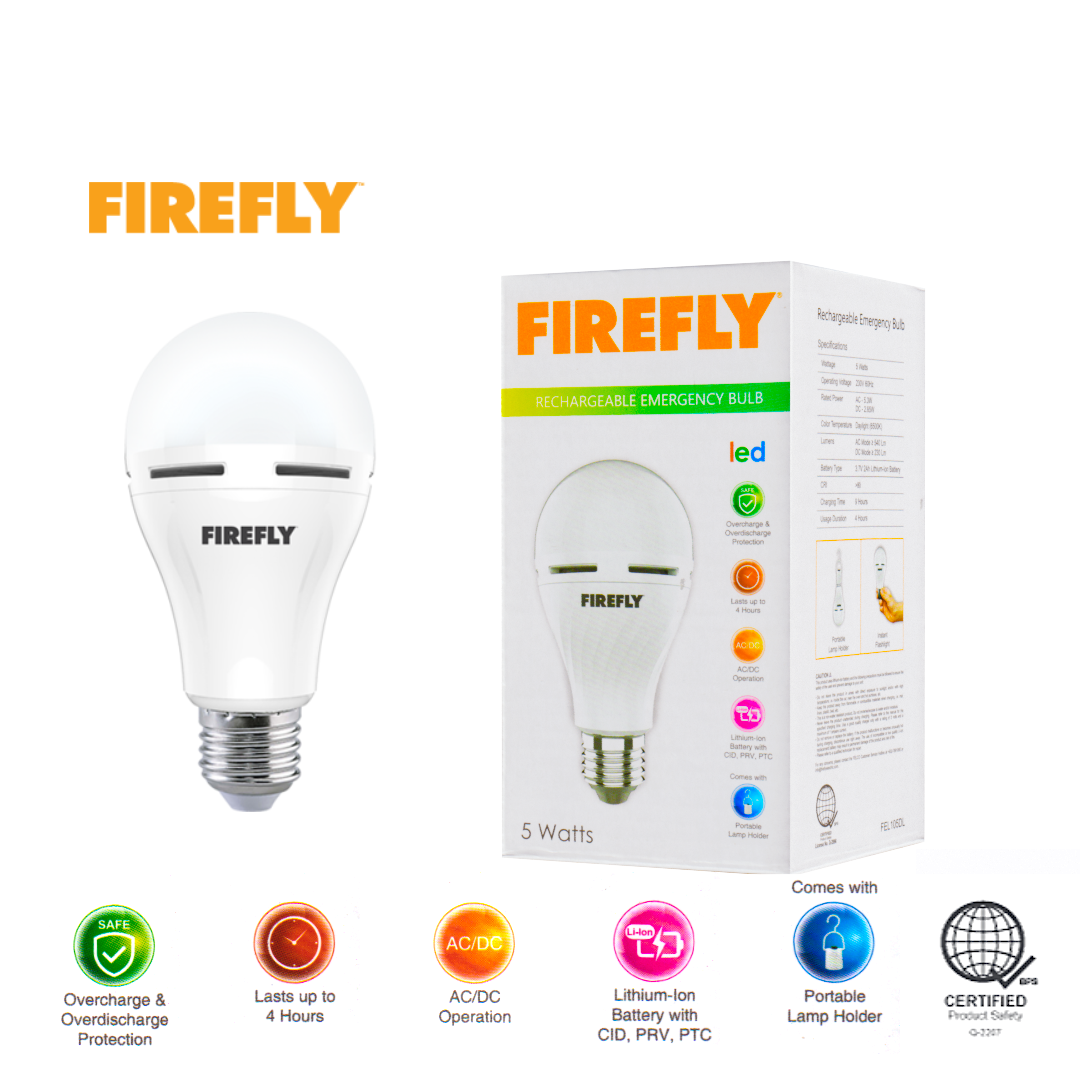 Firefly Rechargeable Emergency Light Emitting Diode LED Light Bulb 5W ...