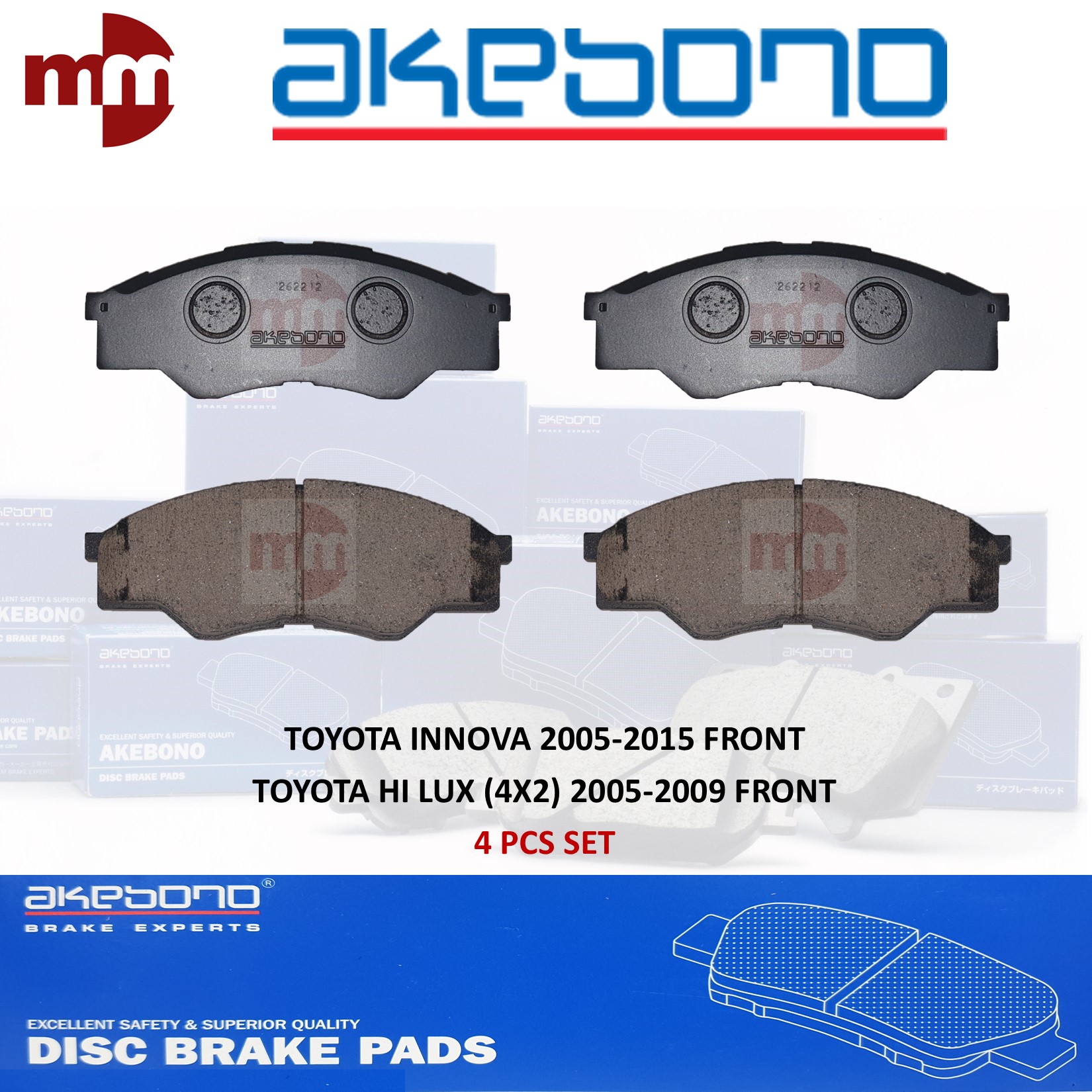 AKEBONO Brake Pads for TOYOTA INNOVA 2005-2015 / TOYOTA HI LUX (4X2 ...