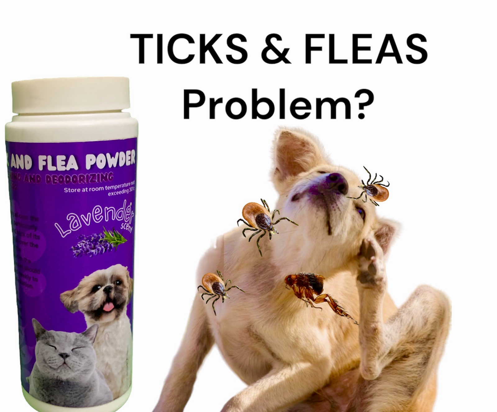 ANTI TICKS AND FLEAS PET POWDER ALL NATURAL DOG CAT LONG LASTING SCENT ...