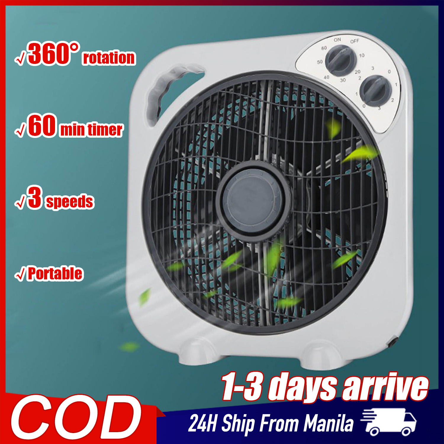 Mini Box Fan Desk Fan Portable Electric Fan Inverter Timer 3-speed 360 ...