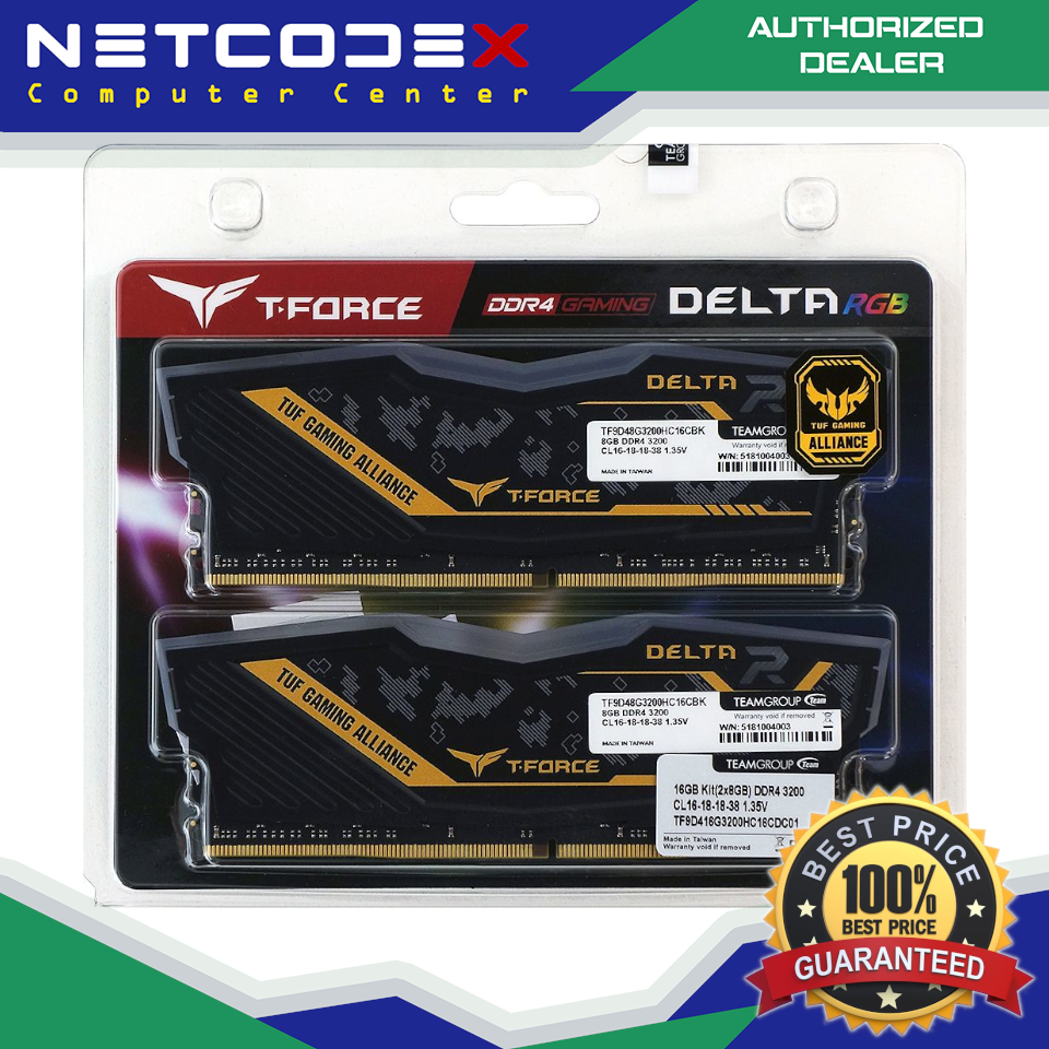 TEAMGROUP T-Force Delta TUF DDR4 16GB (2x8GB) 3200MHz (PC4-25600) CL16 ...