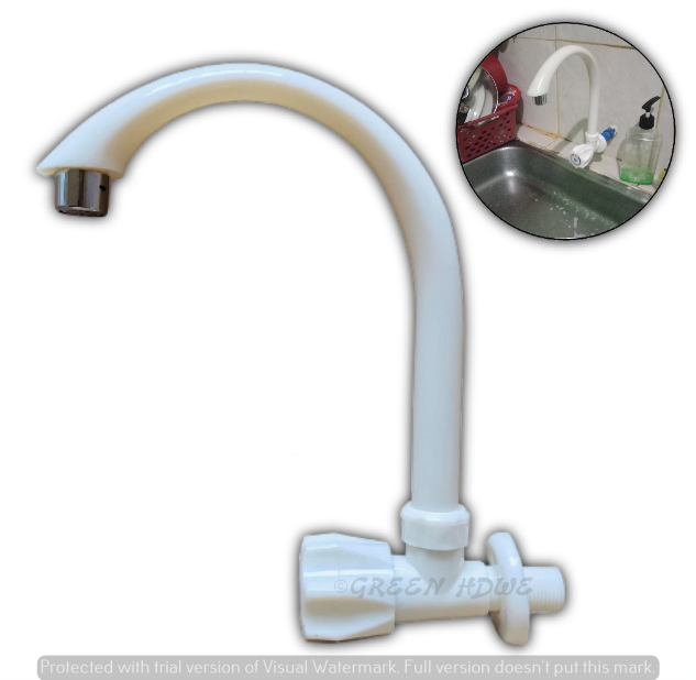 1PCS PVC White Goose Neck Sleek Durable Kitchen Faucet Wall Mounted ...