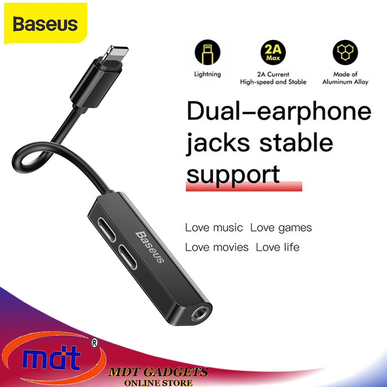 Baseus L52 Audio Converter 3 in 1 iP Male to Dual iP & 3.5mm Female ...