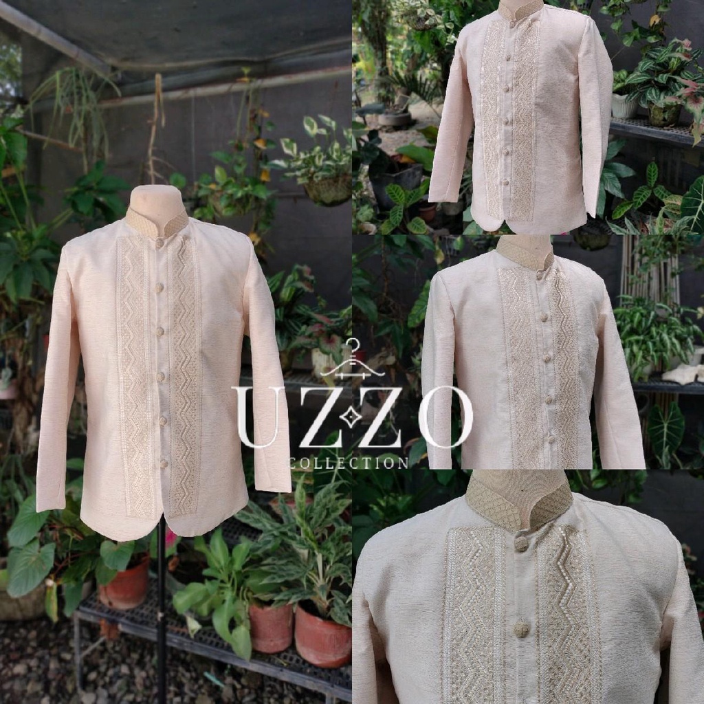 Coat Barong for Men Chinese Collar Light Mocha Ethnic Embroidery| with ...