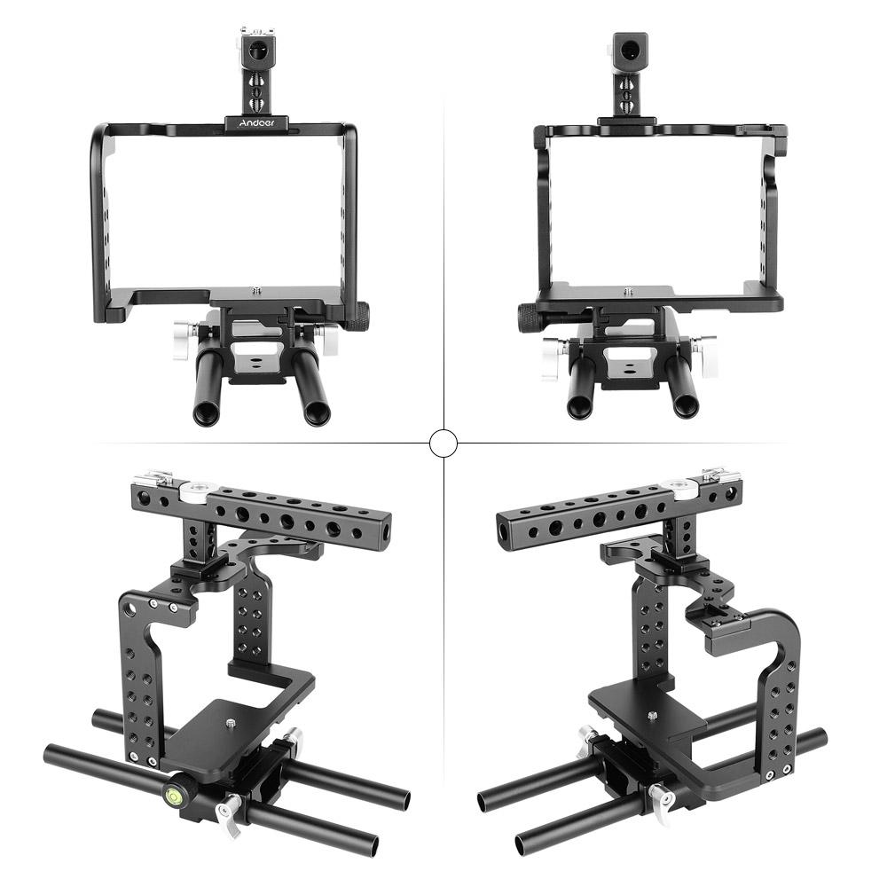 Andoer Video Camera Cage Rig Stabilizer with Top Handle Baseplate 15mm ...