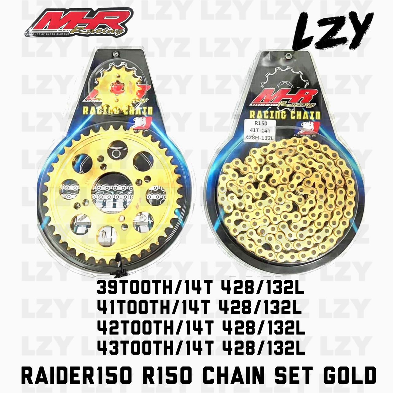 MHR Raider R150 Sprocket Gold Chain Set Motorcycle (39T/41T/42T/43T-14T ...