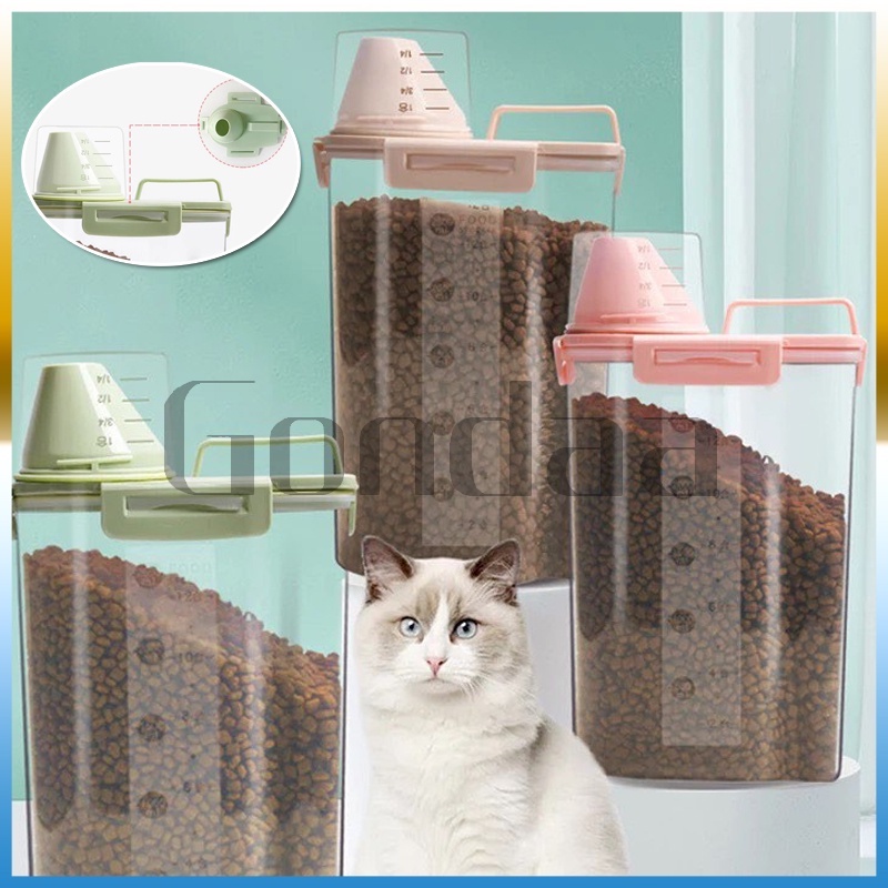 【Manila】2.5L Cat Food Dog Food Air Tight Container with Measuring Cup Pet Food Storage Container ...