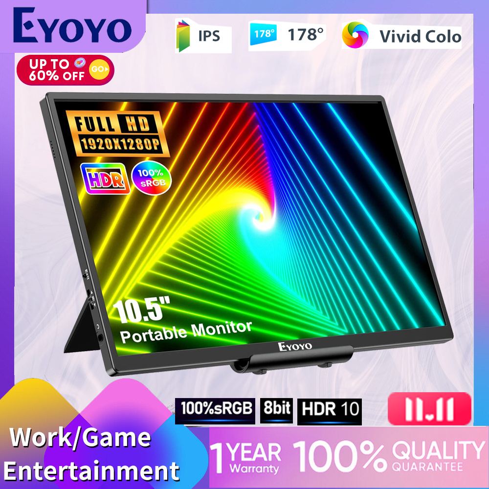 Eyoyo Raspberry Pi Screen 7 inch 1024x600 IPS Portable Monitor 5-Points ...