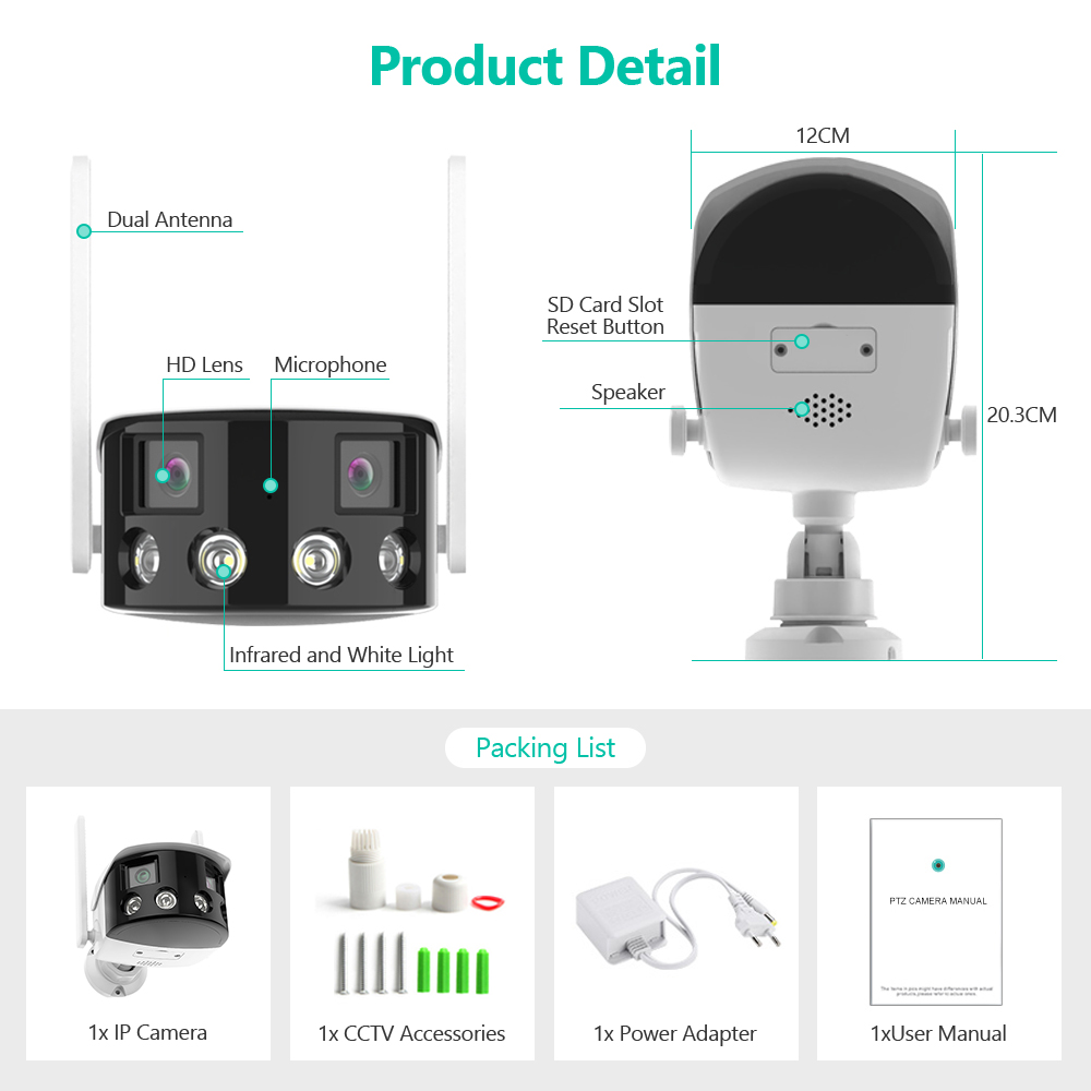 Hamrol 8MP 4K Ultra HD 180 wide angle Dual Lens Wifi Camera Ai Human ...