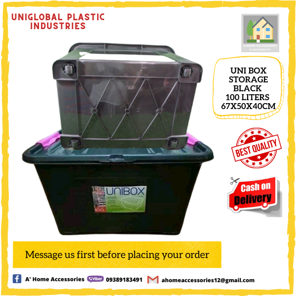 Unibox Storage Box 100 Liters Black With Lid And Wheels Lazada PH ...