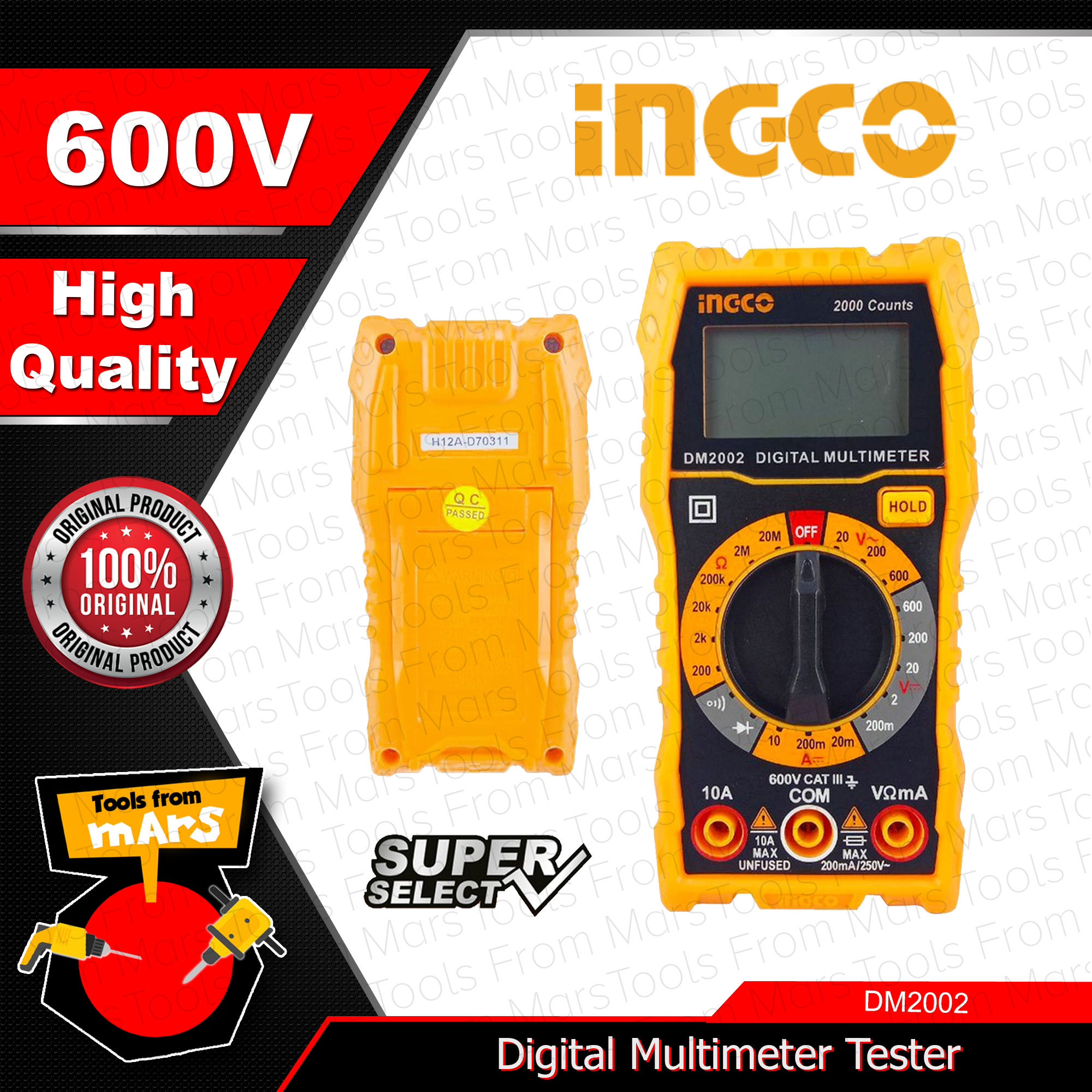 INGCO Digital Multimeter Tester CAT.III 600V DM2002 •TOOLS FROM MARS ...