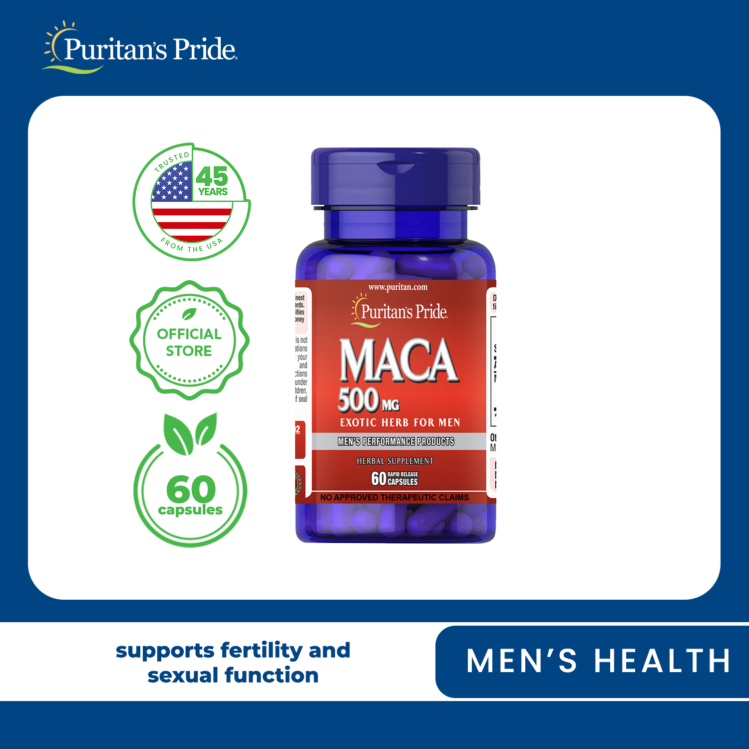 Maca 500mg 60 capsules Fertility Puritan's Pride | Lazada PH