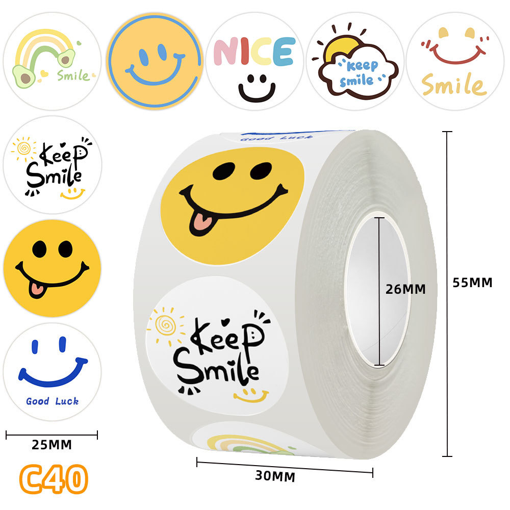 500PCS/Roll Yellow Smiley Face Happy Stickers 1" Round Circle Teacher ...