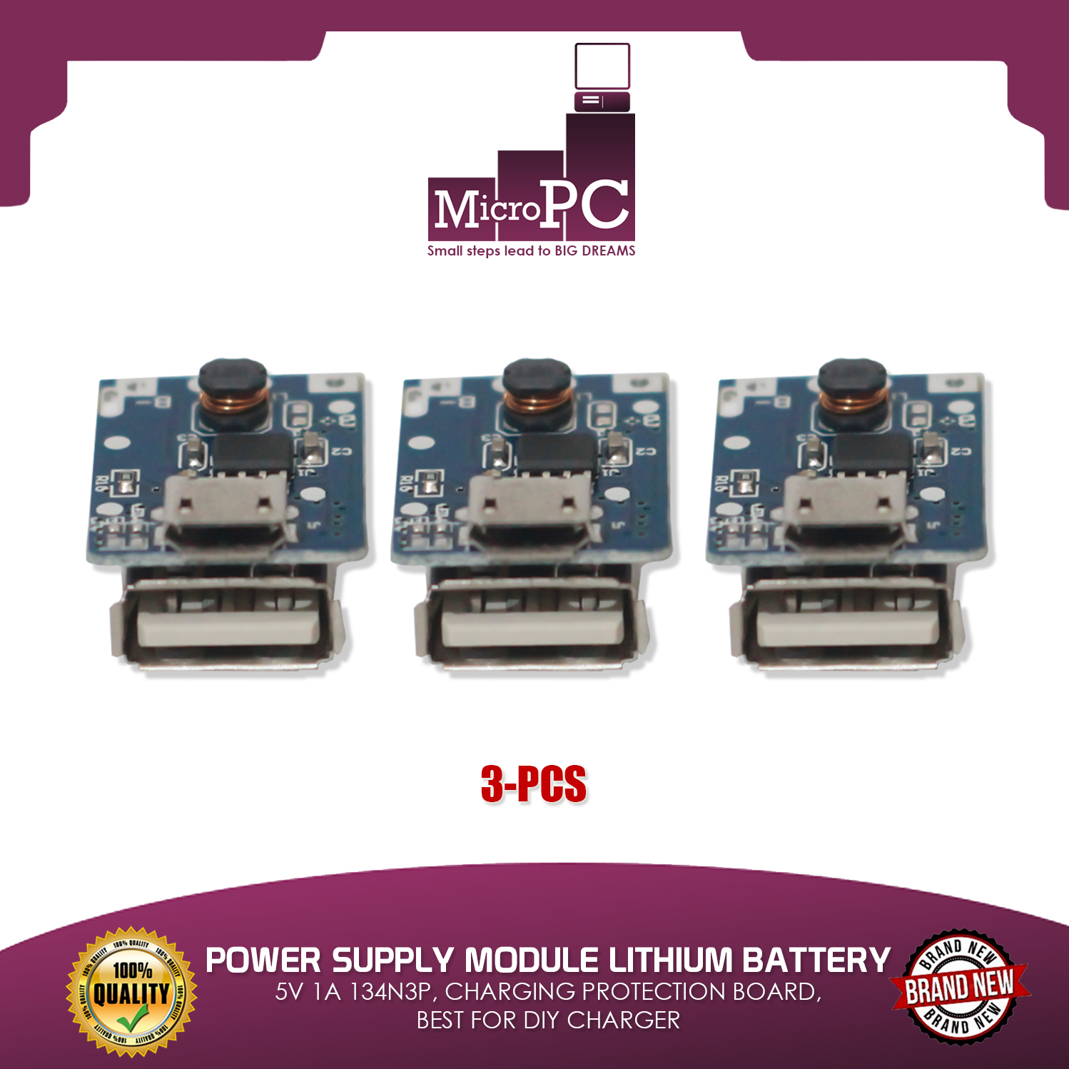 POWER SUPPLY MODULE LITHIUM BATTERY, 5V 1A 134N3P, CHARGING PROTECTION ...