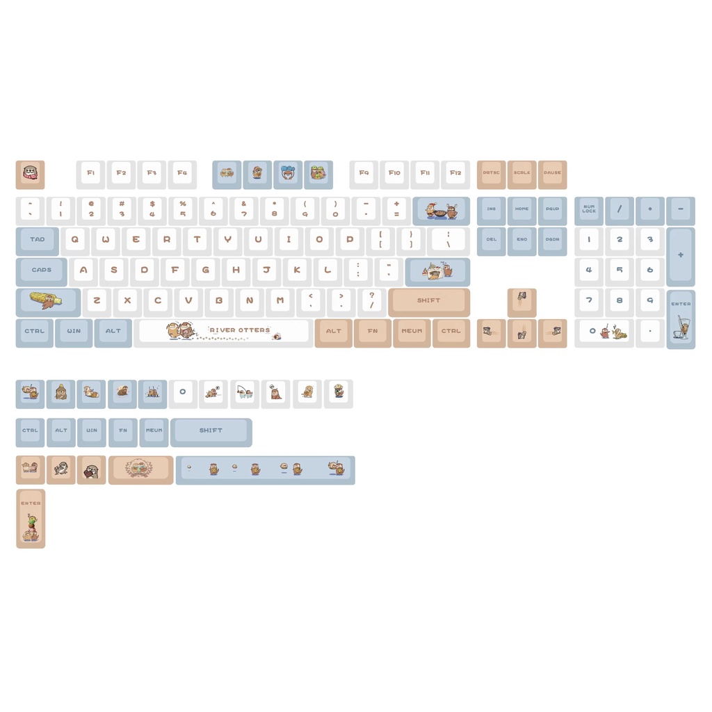 Dye Sublimation water Otter Animal Theme Keycaps XDA Height 127 Keys ...