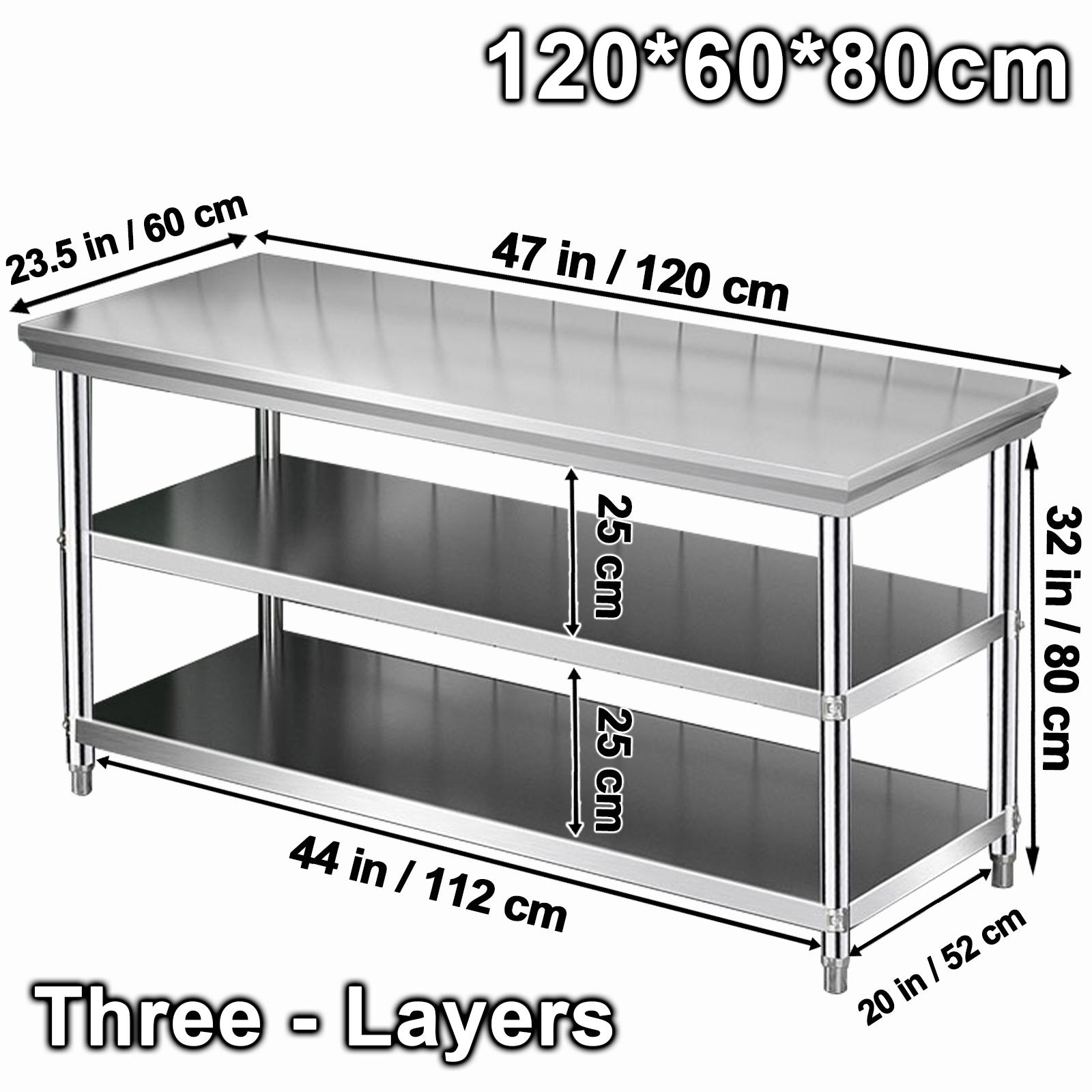 3 Layer Stainless Kitchen Table | Commercial Kitchen Prep Table | High ...