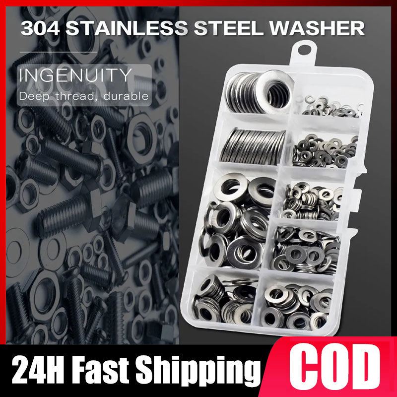 360Pcs/Set M3 M4 M5 M6 M8 M10 Stainless Steel Flat Washer Plain Washer ...