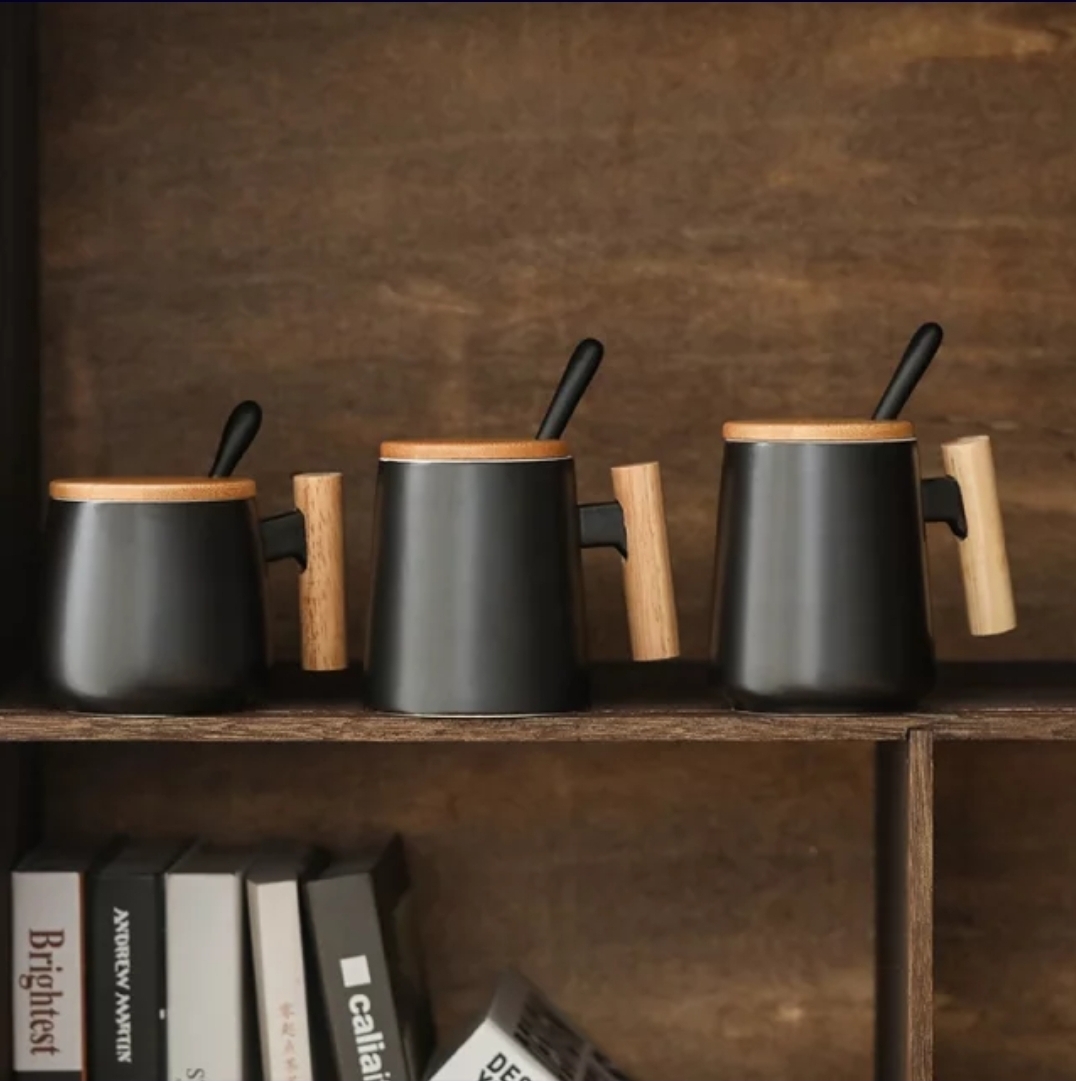 TAZA PH Nordic Minimalist Ceramic Coffee Mug Coffee Cup with Wooden ...