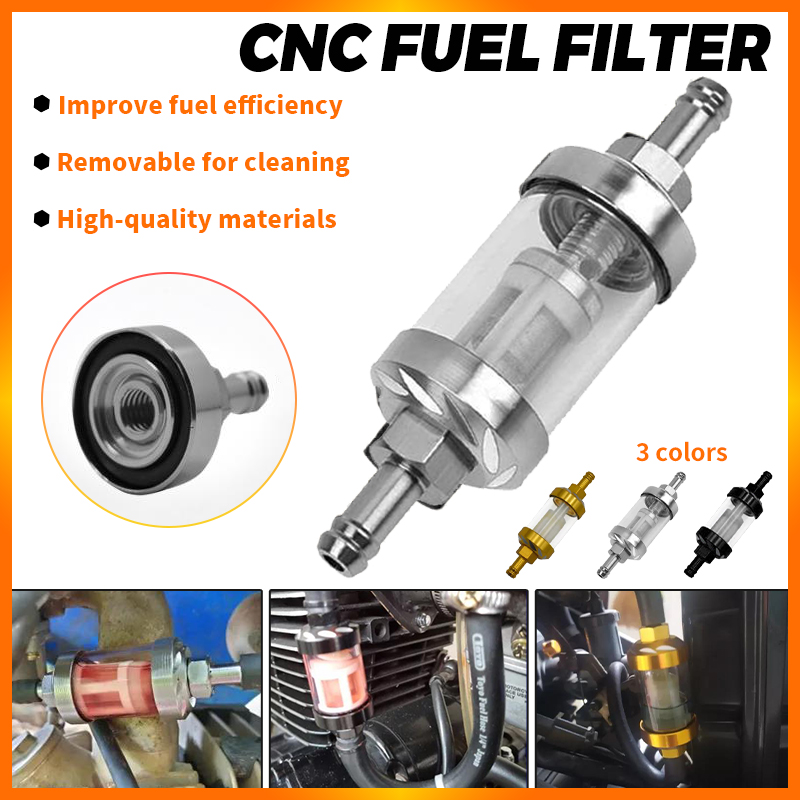 E&M Aluminum Alloy Glass Motorcycle Gas Fuel Gasoline Oil Silver Filter ...