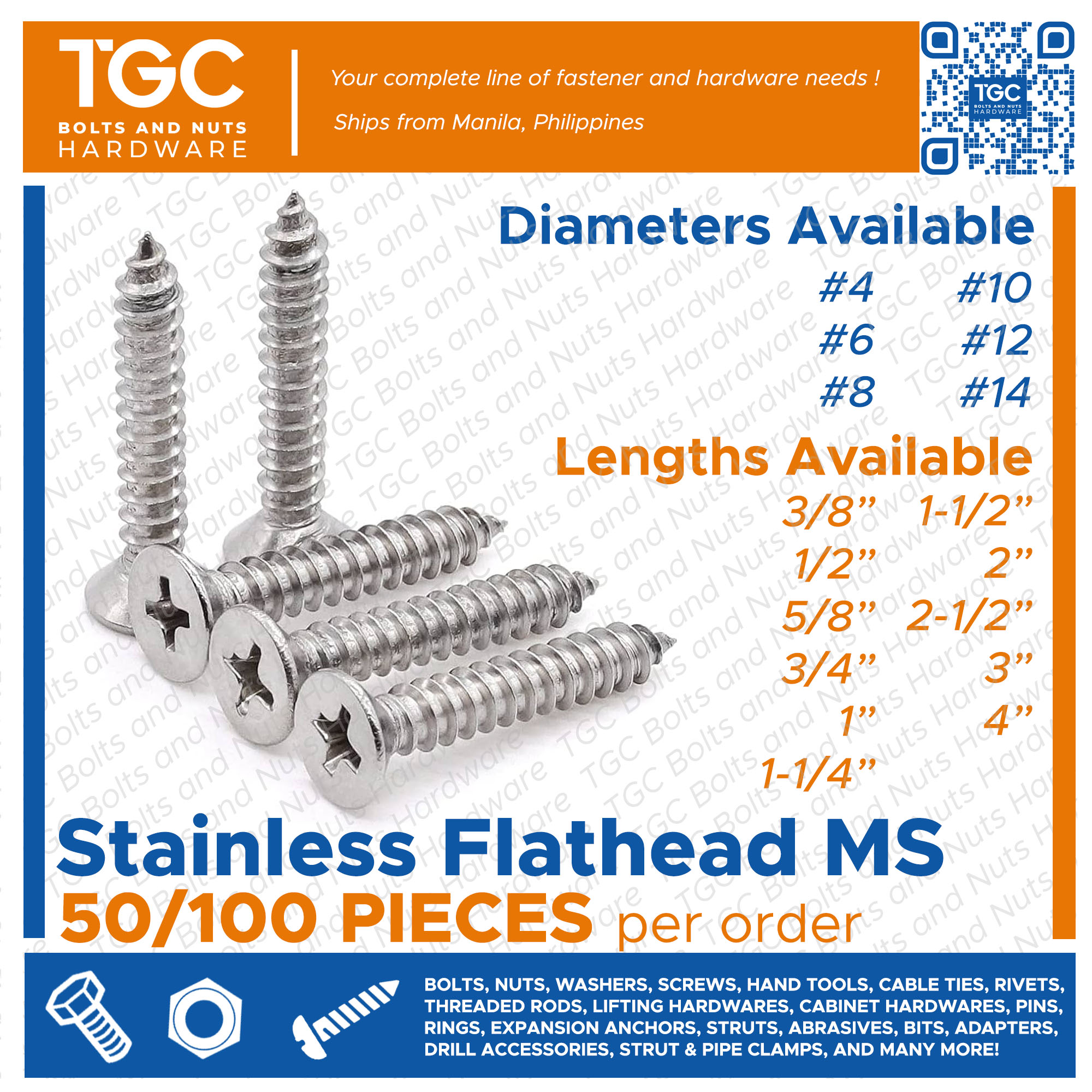 100/50PCS #4 #5 #6 #8 #10 #12 #14 SS Flathead Metalscrew / Stainless ...