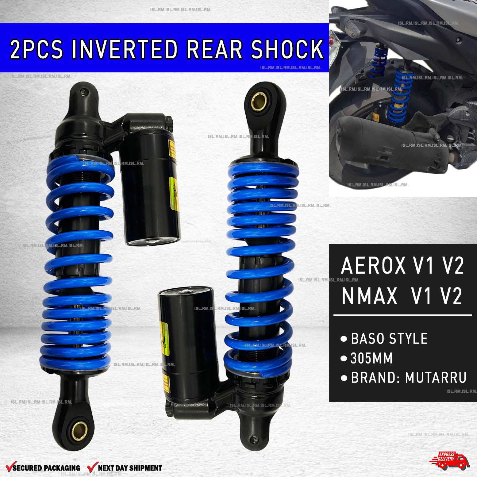 Yamaha AEROX NMAX V1 V2 MUTARRU INVERTED BLUE Rear shock absorbers BASO ...