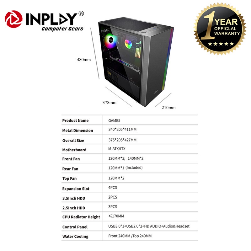 【Ready Stock】 INPLAY PC Case Gaming Case Computer Case game ATX Wind 01 ...