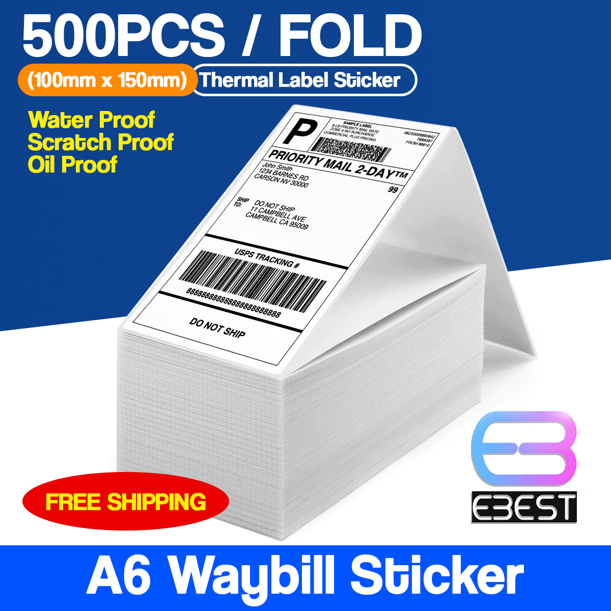 A6 Waybill Sticker Fold 500pcs/300pcs 100mm x 150mm Thermal Label ...