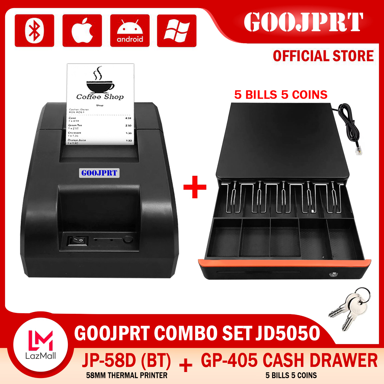 GOOJPRT JP-58 (BLUETOOTH VERSION + USB) 58mm Thermal Cash Receipt ...