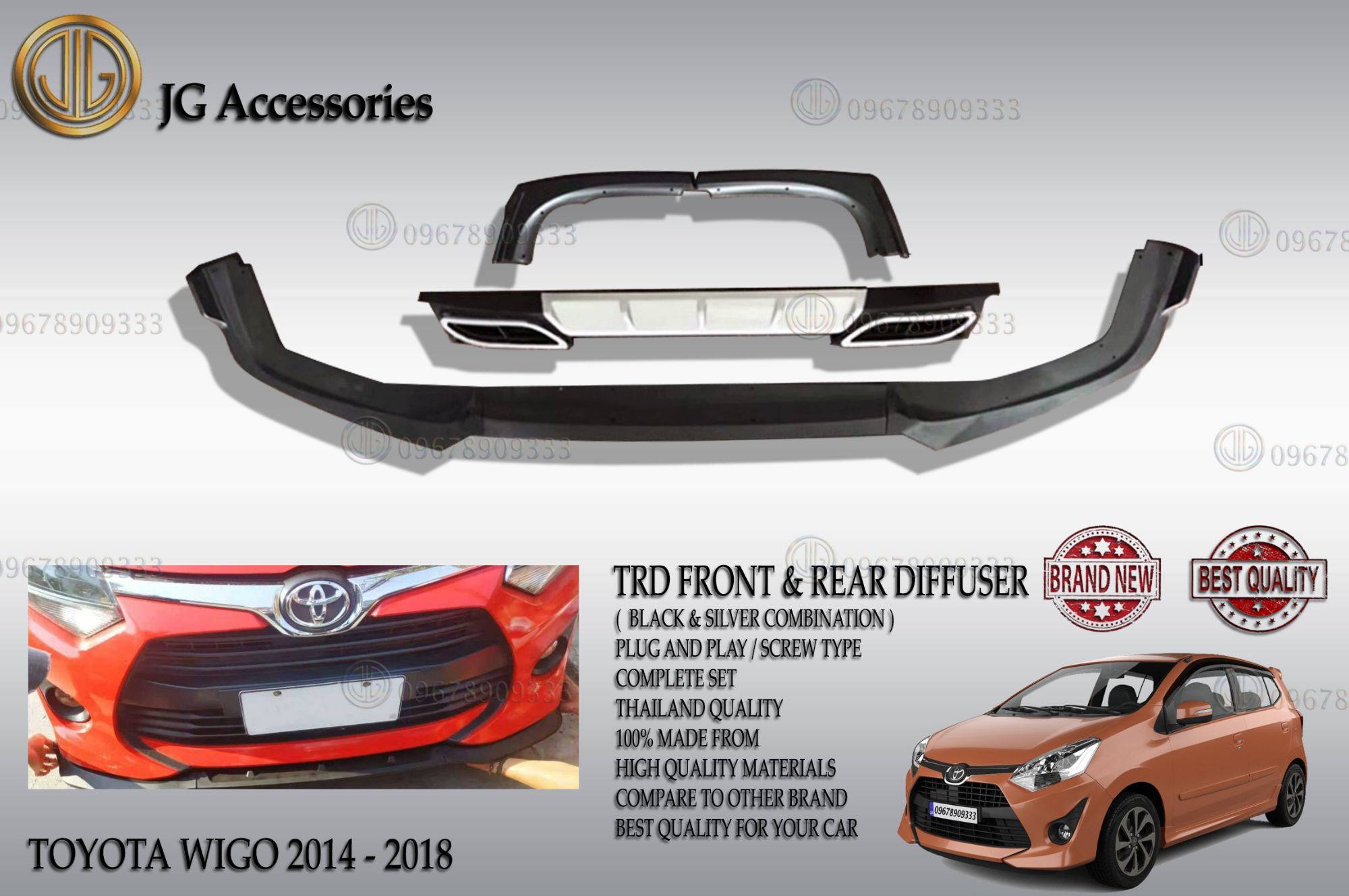 TOYOTA WIGO GENERATION 2 2016 - 2020 FRONT AND REAR DIFFUSER BLACK ...