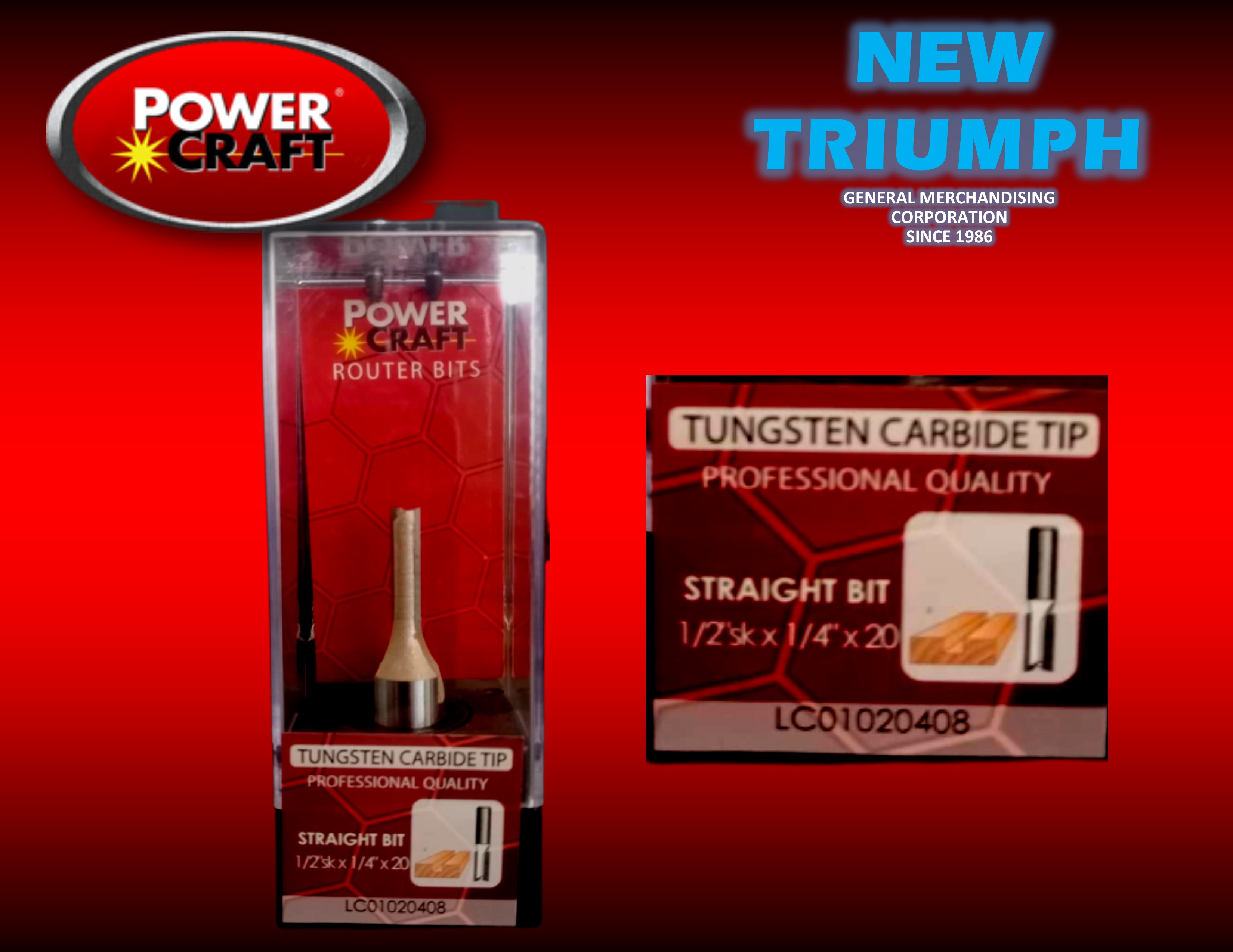 Powercraft Carbide Straight bit 1/2 Shank 1/4, 5/16, 1/2, 1/2 x 2 1/2 x ...